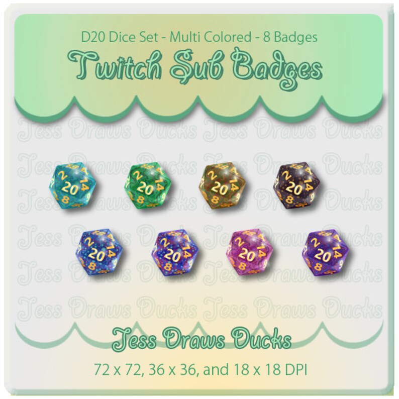 8 Sparkle Dice D20s for Twitch Sub/bit Badges - Etsy