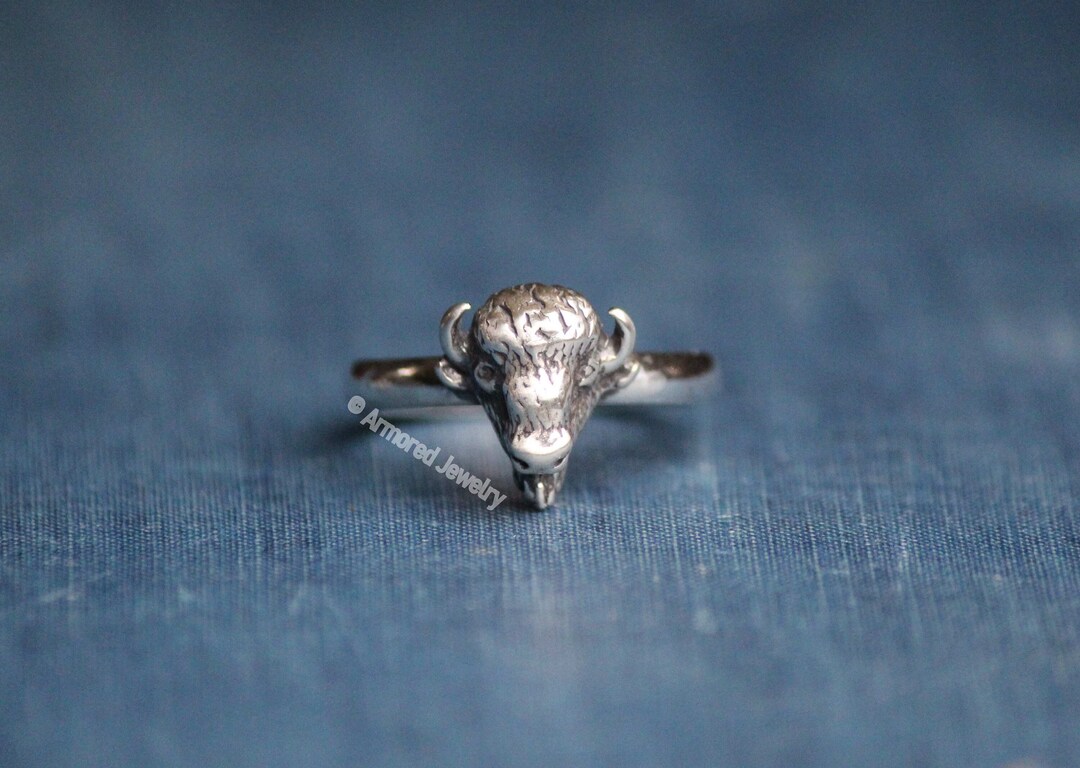 Sterling Silver Buffalo Bison Ring on Comfort Band, Stacker Stacking ...