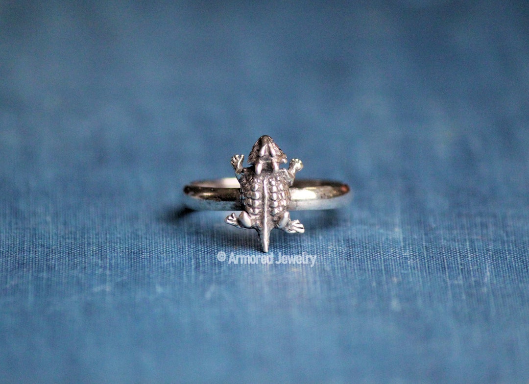 Sterling Silver Horned Toad Ring on Comfort Band, Stacker Stacking ...