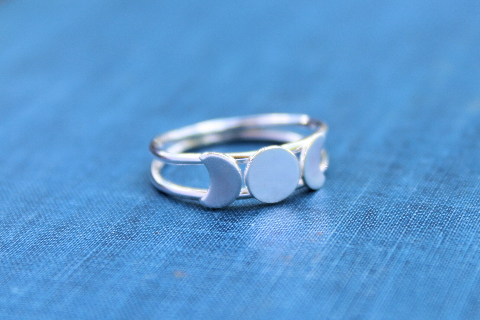 Double Band Triple Goddess Ring, Silver Moon Ring, Moon Phase Ring ...