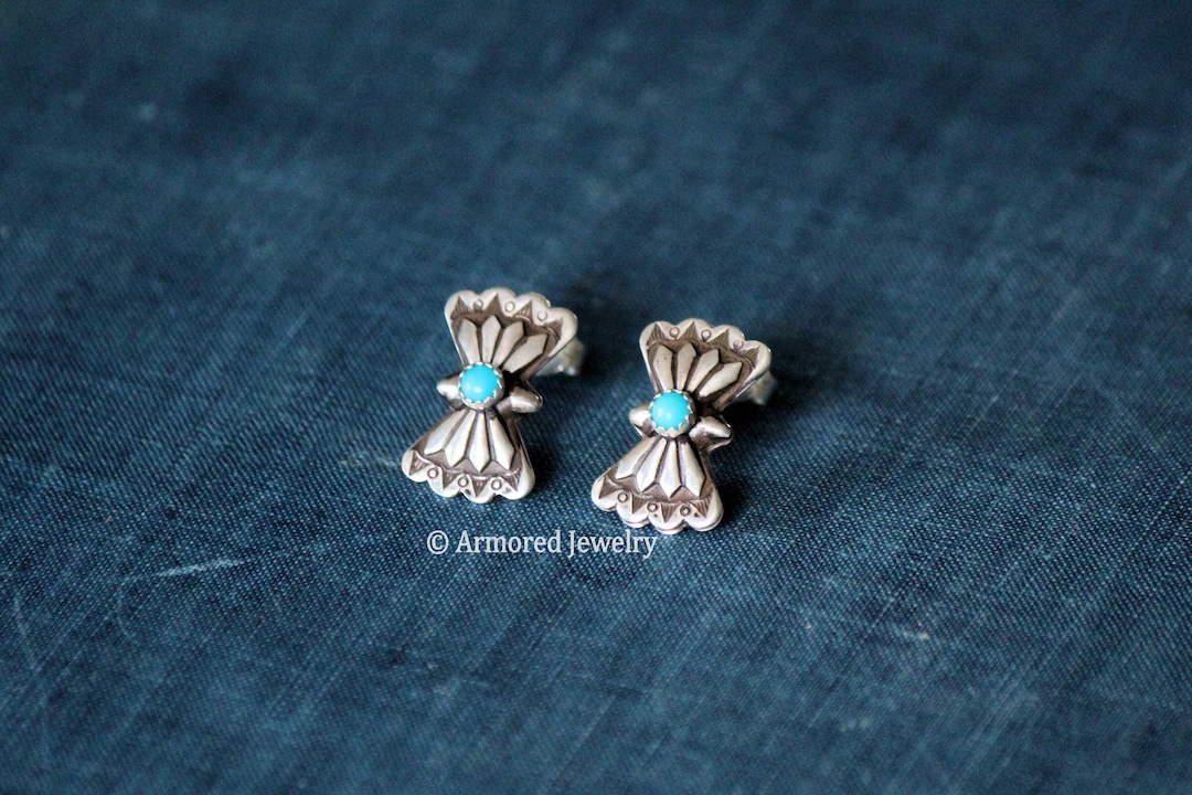 Sterling Silver Tiny Butterfly Concho & Turquoise Stud Earrings, Concho ...