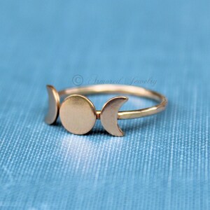 Triple Goddess Ring, Gold Moon Ring, Moon Phase Ring, Crescent Moon ...