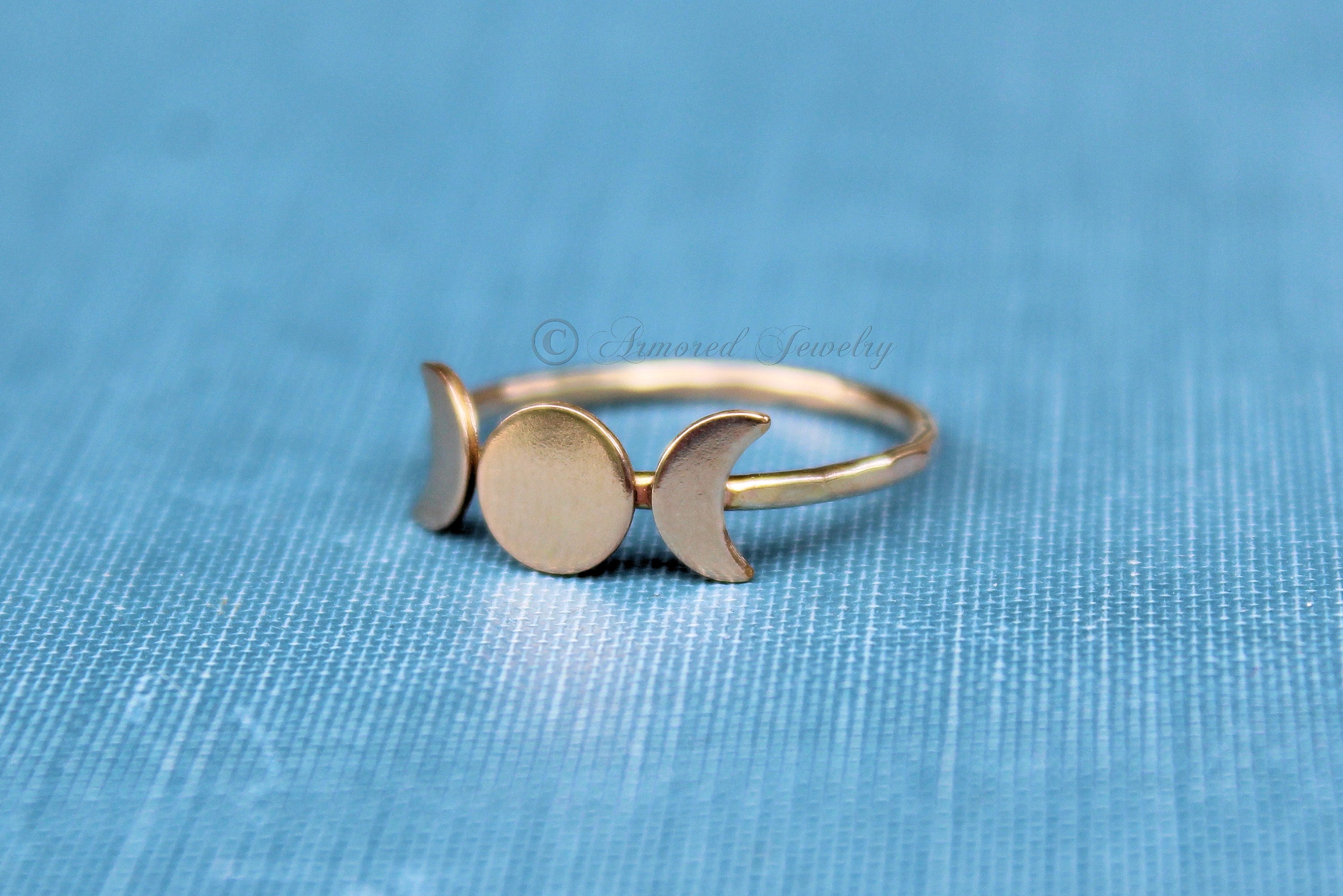 Triple Goddess Ring, Gold Moon Ring, Moon Phase Ring, Crescent Moon ...