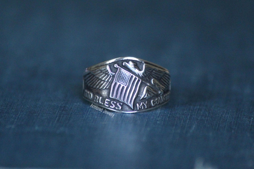 Sterling Silver American Flag Ring, God Bless the USA Ring, Patriotic ...