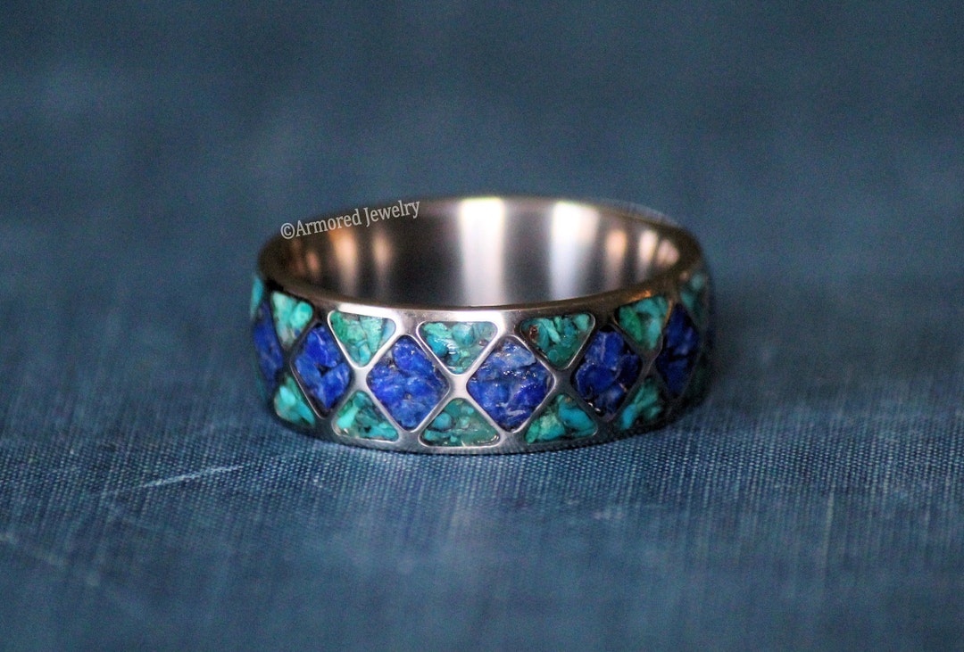 Titanium Diamond and Triangle Inlay Ring, Inlay Jewelry, Mens Wedding ...