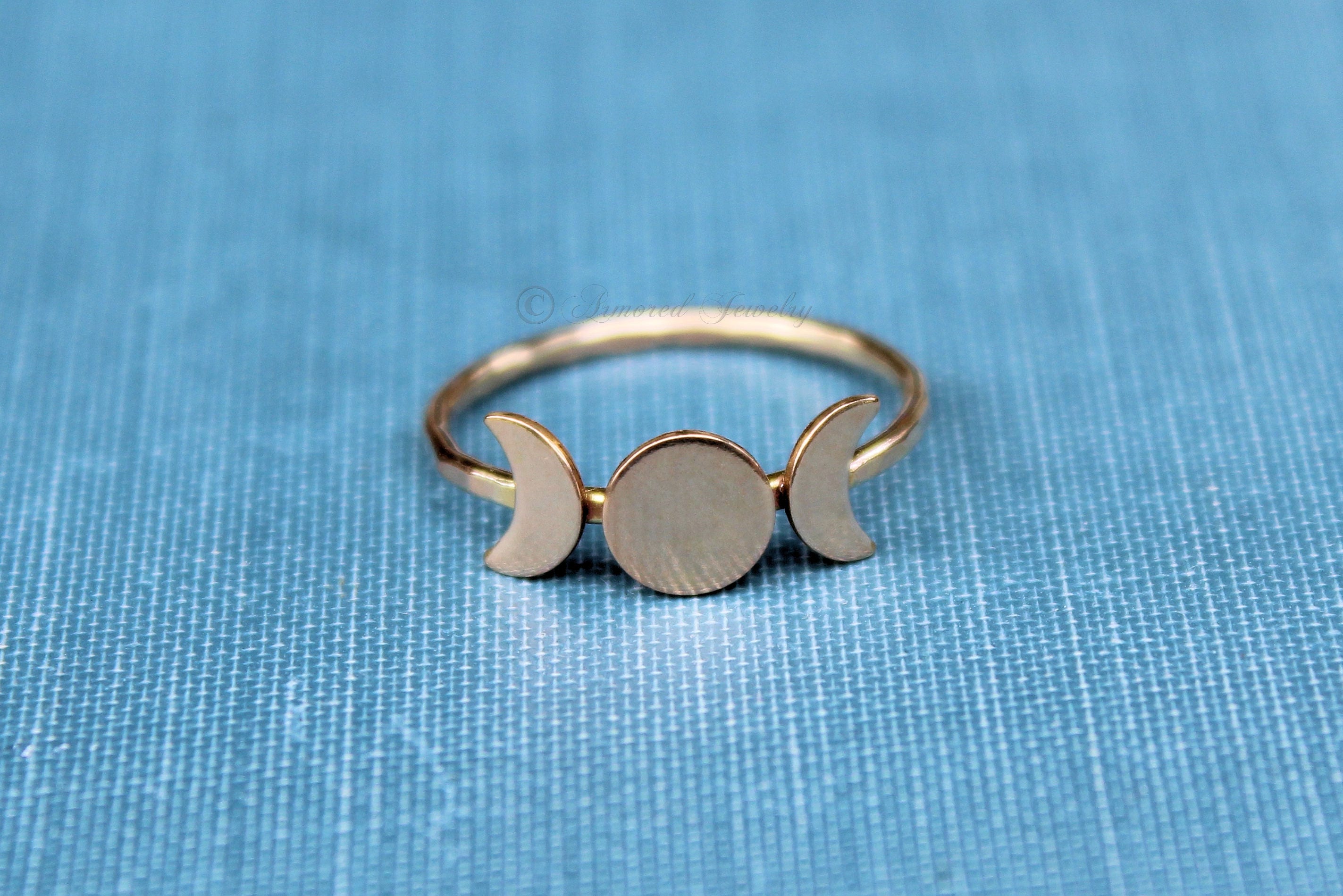 Triple Goddess Ring, Gold Moon Ring, Moon Phase Ring, Crescent Moon ...