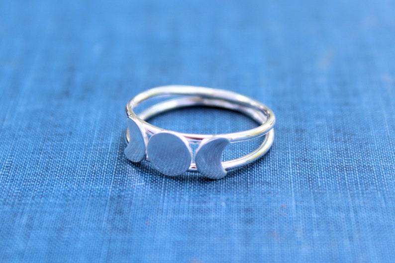 Double Band Triple Goddess Ring, Silver Moon Ring, Moon Phase Ring ...