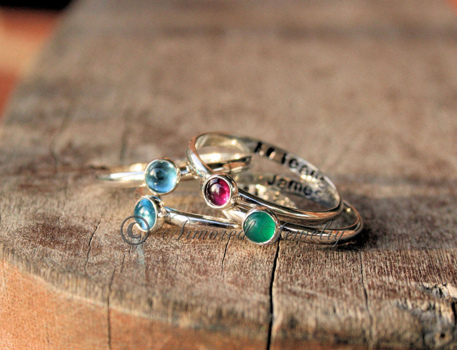 Sterling Silver Birthstone Rings SET of FOUR RINGS | Etsy