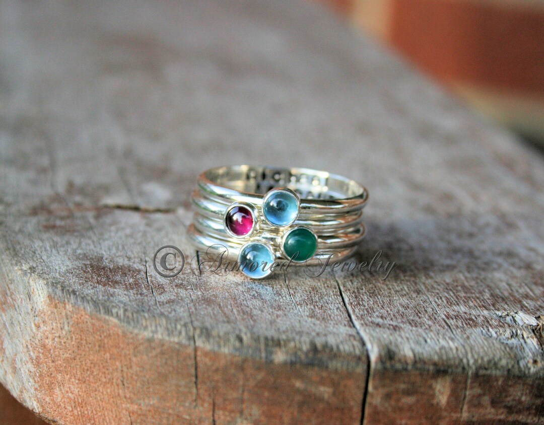 Birthstone Ring Stacking Ring Mommy Stackers Custom Ring - Etsy