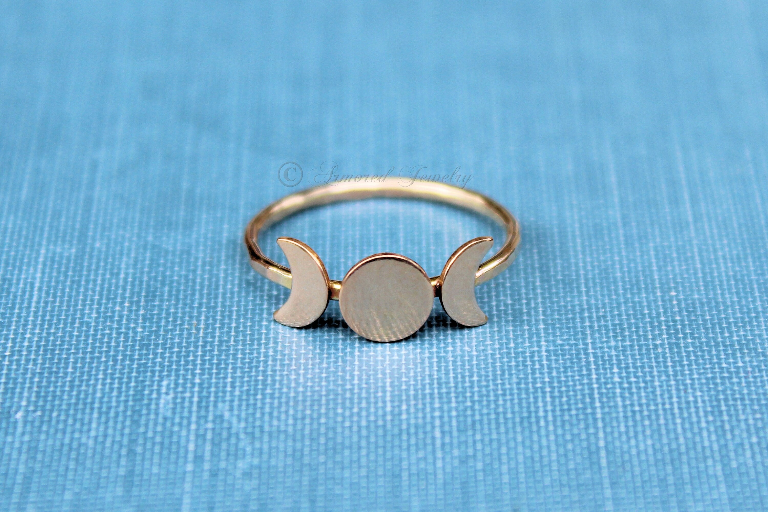 Triple Goddess Ring, Gold Moon Ring, Moon Phase Ring, Crescent Moon ...