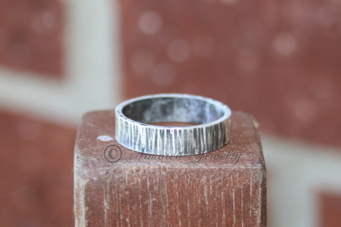 Sterling Silver Tree Bark Textured Ring Band Wood Grain - Etsy