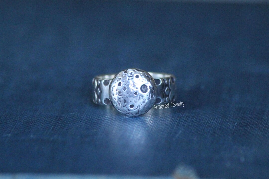 Sterling Silver Realistic Full Moon Ring With Double Moon Band, Silver ...