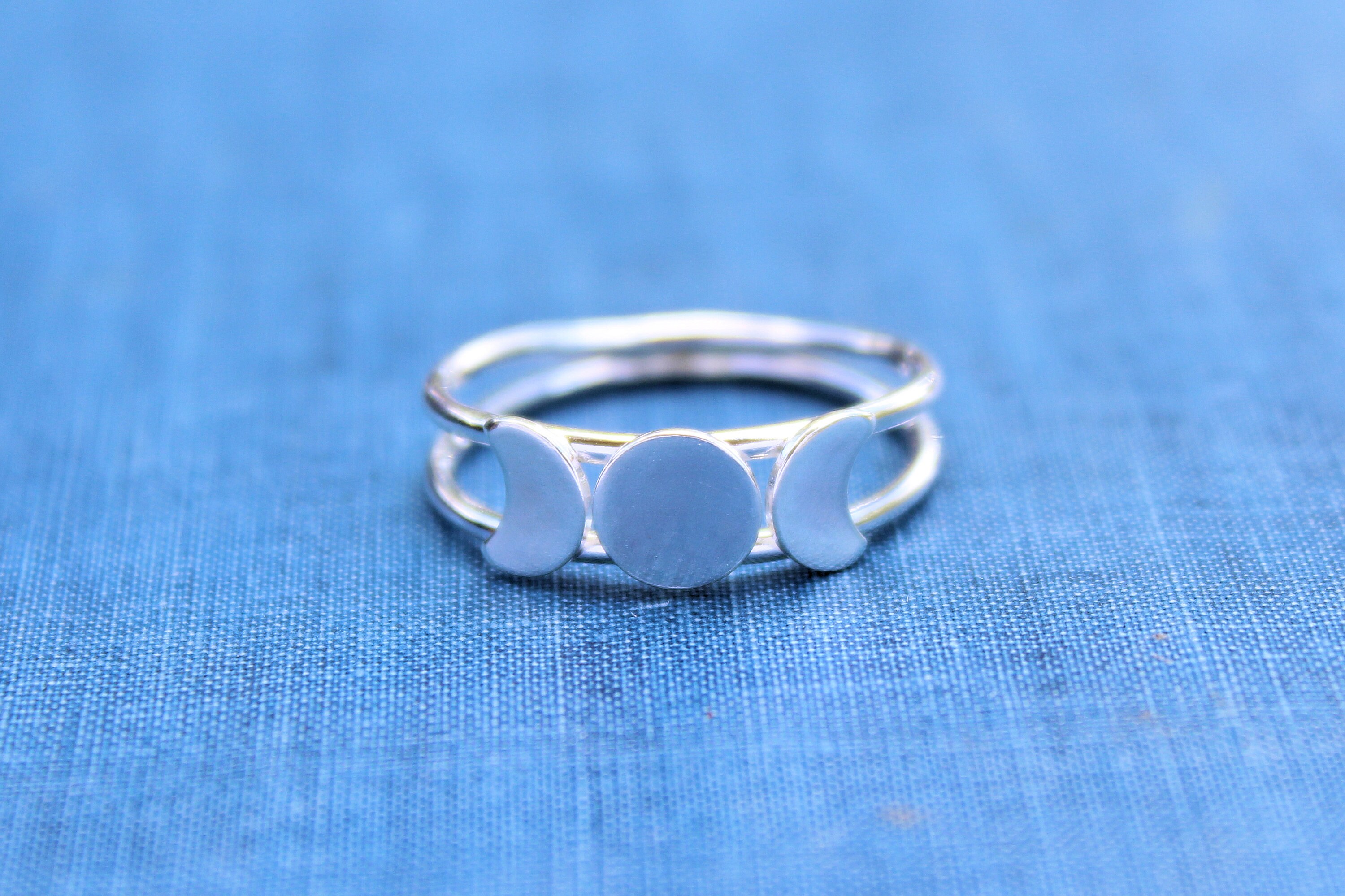 Double Band Triple Goddess Ring, Silver Moon Ring, Moon Phase Ring ...