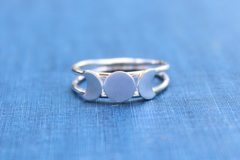 Double Band Triple Goddess Ring, Silver Moon Ring, Moon Phase Ring ...