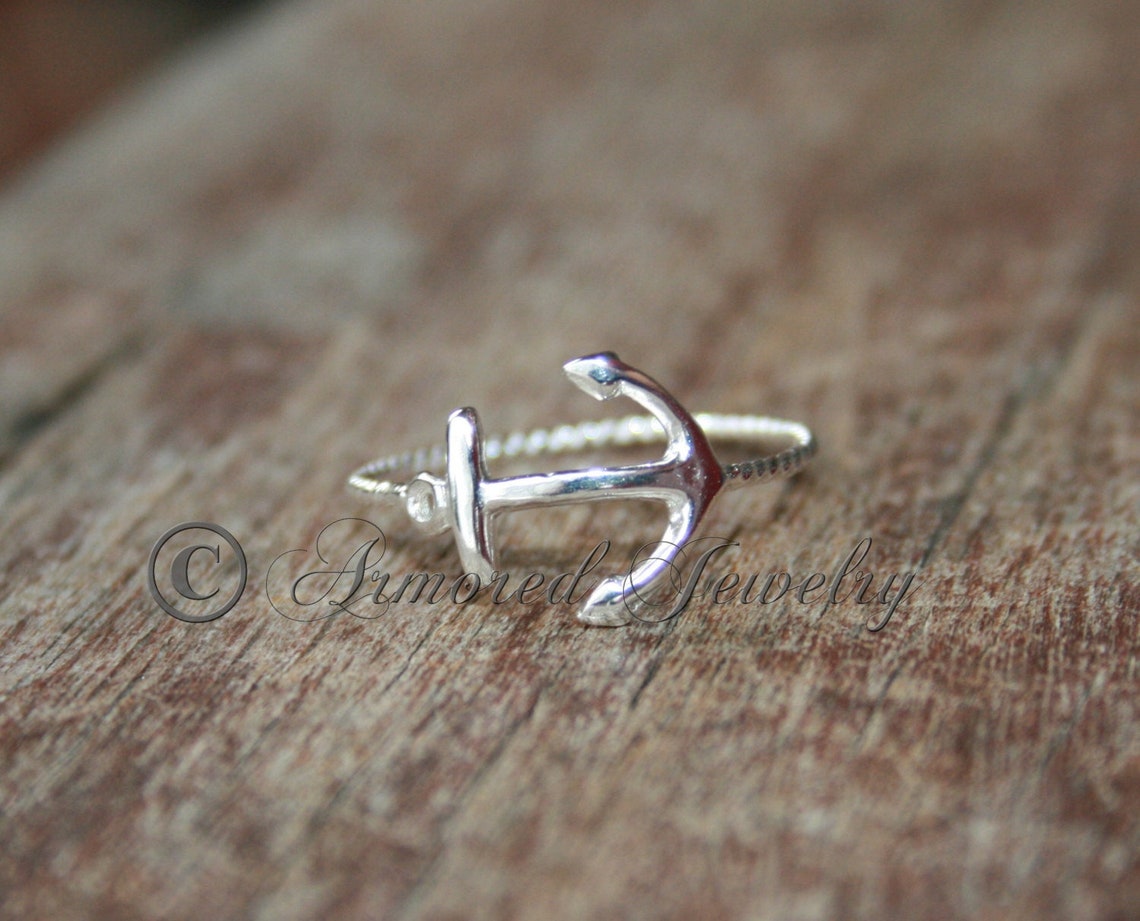 Anchor Ring Sterling Silver W/ ROPE Band Navy USN | Etsy