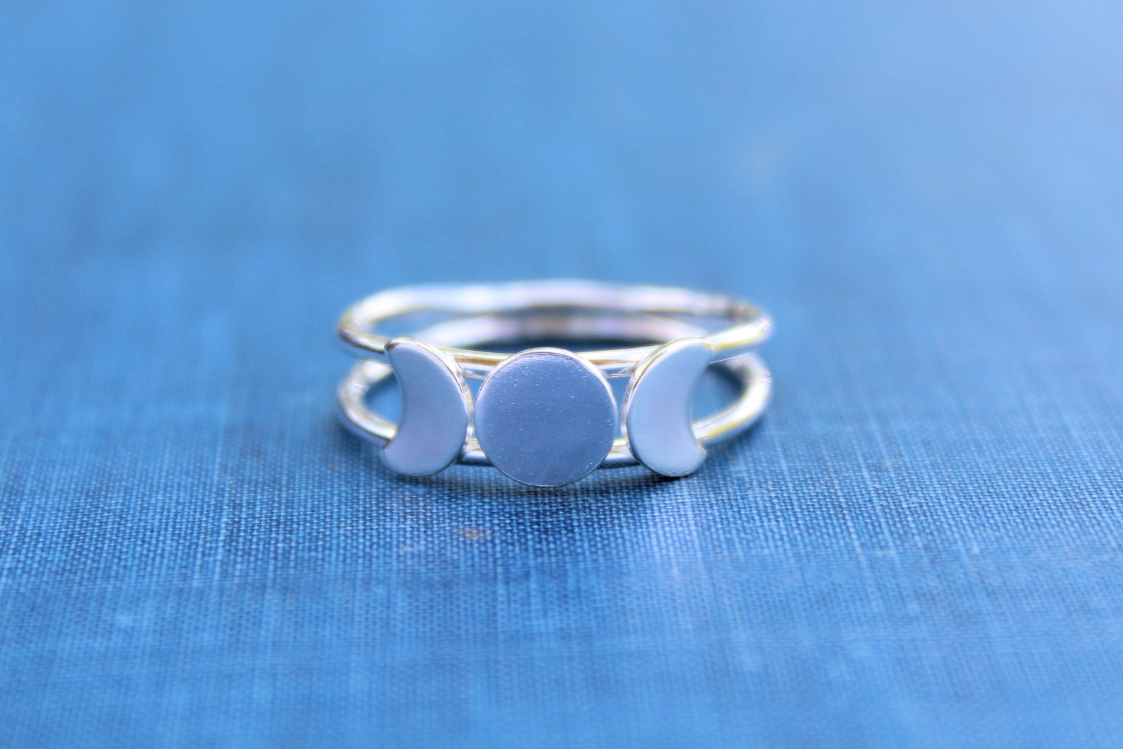 Double Band Triple Goddess Ring, Silver Moon Ring, Moon Phase Ring ...