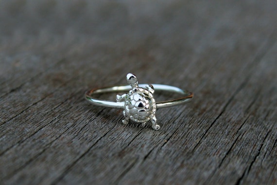 Sterling Silver Tiny Turtle Ring Turtle Jewelry Stacker | Etsy