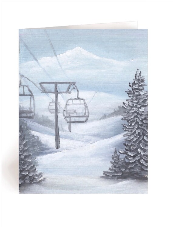 Winter Holiday Ski Mountain Blank Card Set - Etsy
