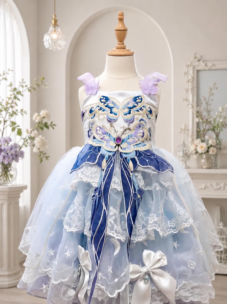 Blue Butterfly Flower Girl Dress, Princess Tulle Wedding Gown, Toddler ...
