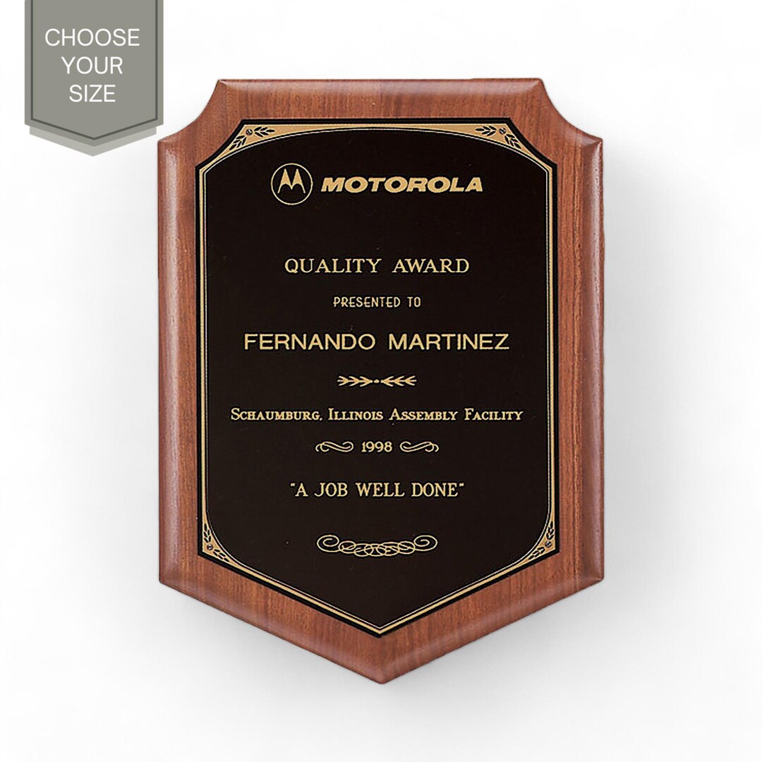 Solid Walnut Shield Plaque With Engraved Metal Plate - Etsy