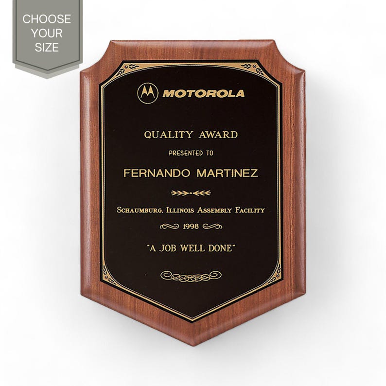 Solid Walnut Shield Plaque With Engraved Metal Plate - Etsy