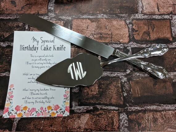 Engraved Birthday Royal Cake Server and Knife Set Girl | Etsy