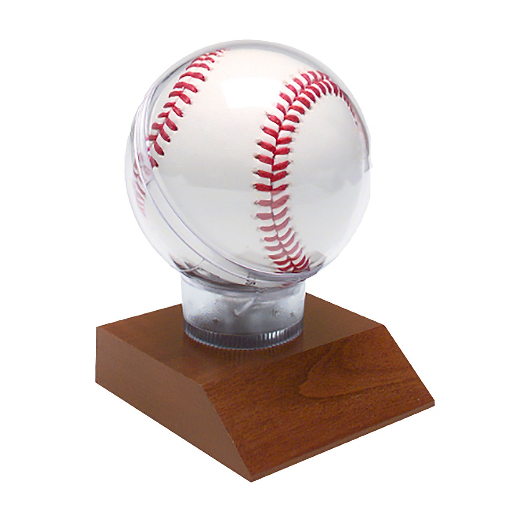 Baseball Holder - Cherry Finish Base With Engraved Black Brass Plate ...