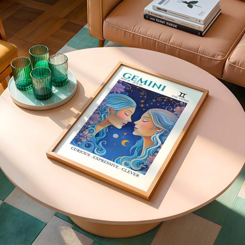 Gemini Zodiac Wall Art Print, Astrology Twins Poster, Horoscope Decor ...