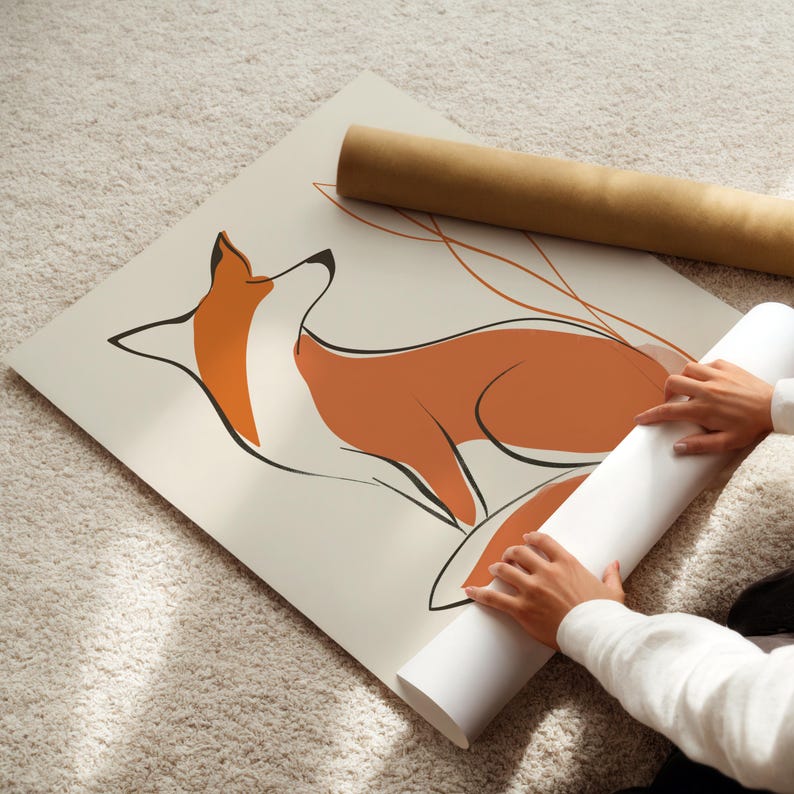 Abstract Fox Print, Scandinavian Burnt Orange Animal Art, Minimalist ...