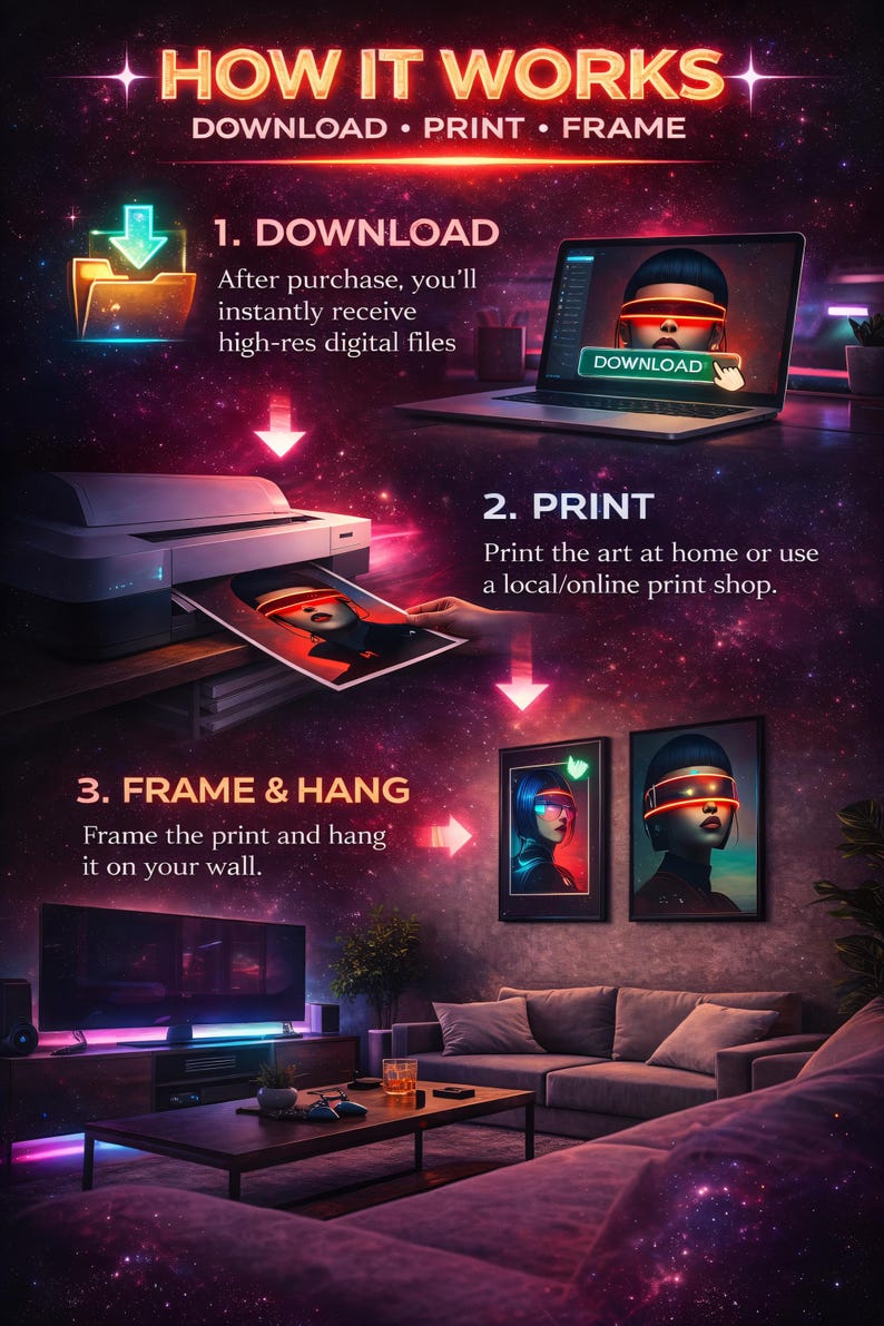 Cyberpunk Girl Portrait Print, Futuristic Motivational Wall Art ...