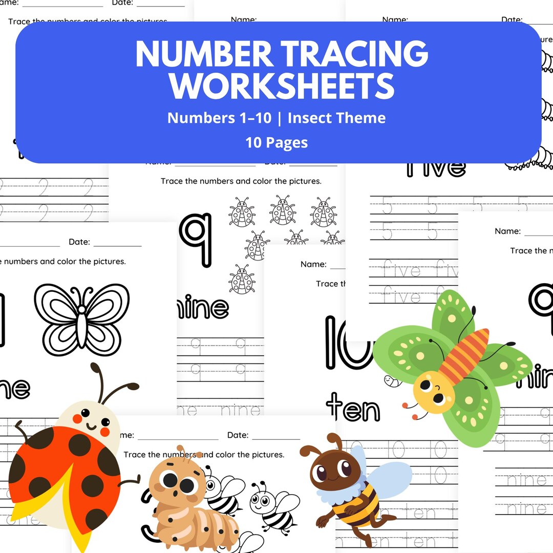 Insect Number Tracing Worksheets 1-10 | Preschool Bug Counting Activity ...