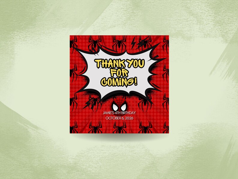 Superhero Thank You Card Template, Editable Canva Card, Kids Birthday ...