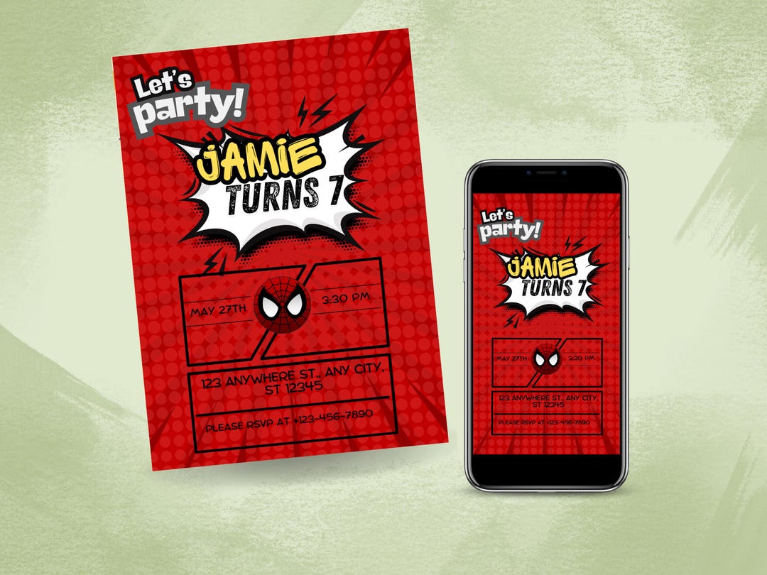 Red Superhero Birthday Invitation Template, Editable Canva Invite ...