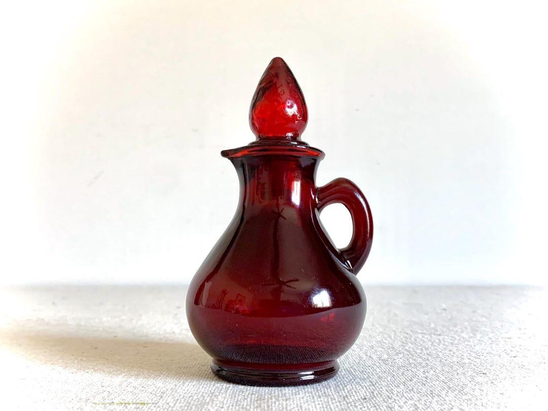 Vintage Red Glass Oil Jar W/ Finial Top 1970's Era Avon Ruby Red Jar ...