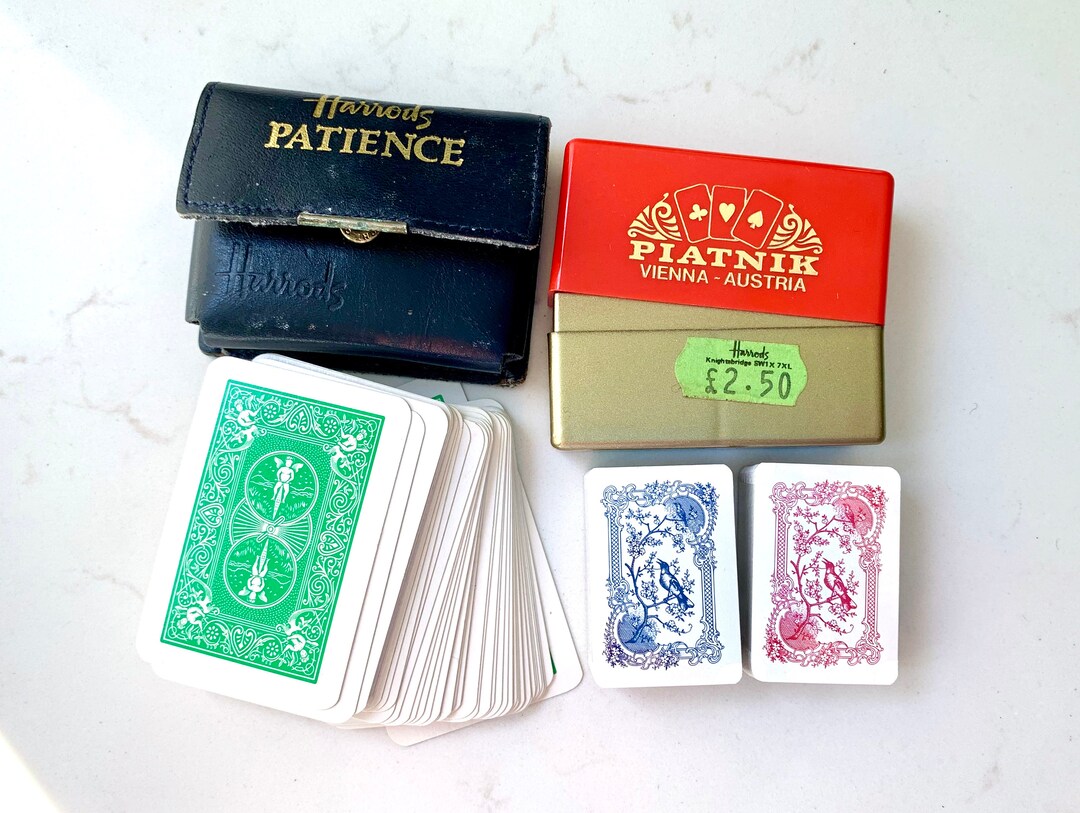Pair of Vintage Playing Cards Harrods Patience Cards in Leather Case ...