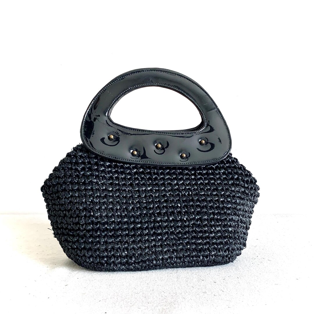 Vintage 1960s Raffia Handbag: Handmade Forsum Black Straw Purse - Etsy