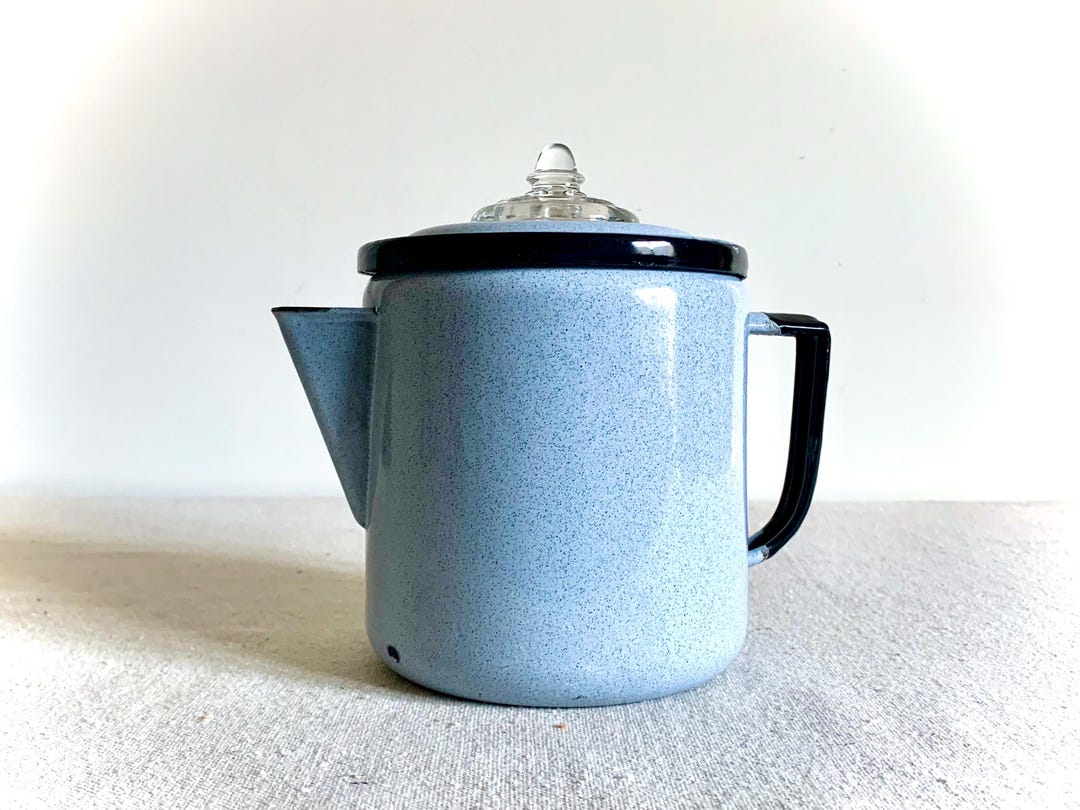 1960's Enamelware Percolator Coffee Maker Vintage Pale Blue Speckleware ...