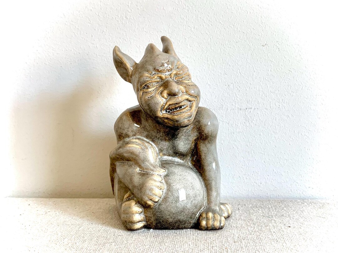 Vintage Gray Ceramic Gargoyle Figurine: Gothic Grotesque Decor - Etsy