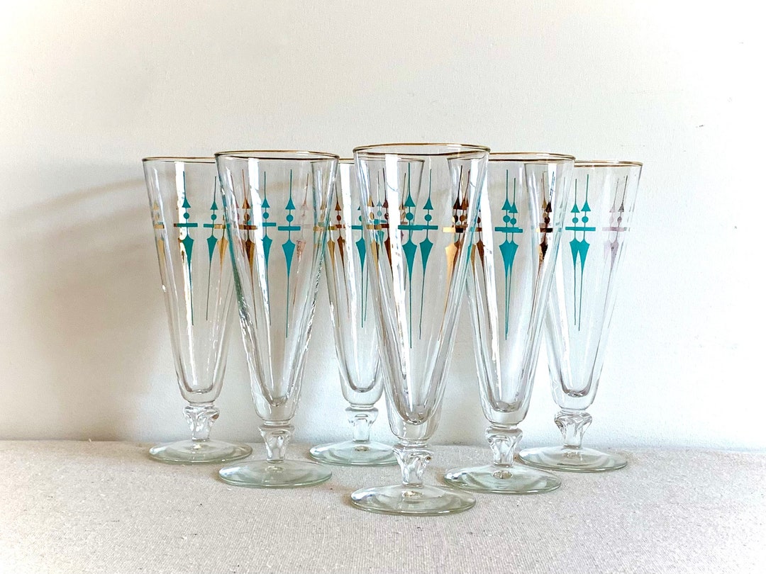 Vintage Pilsner Glasses 1950's Era Libbey Staccato Pattern Turquoise ...