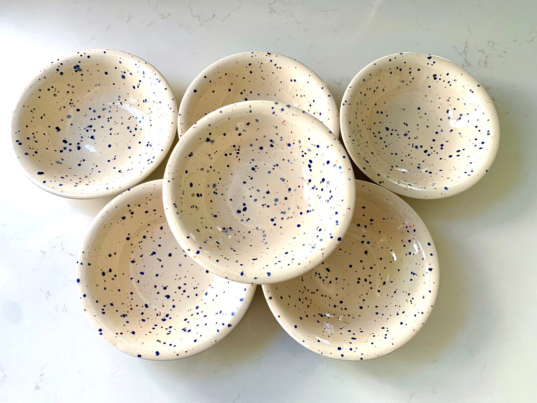 Set of 6 John Tams Bowls Speckled Blue Confetti Pattern Made in England ...
