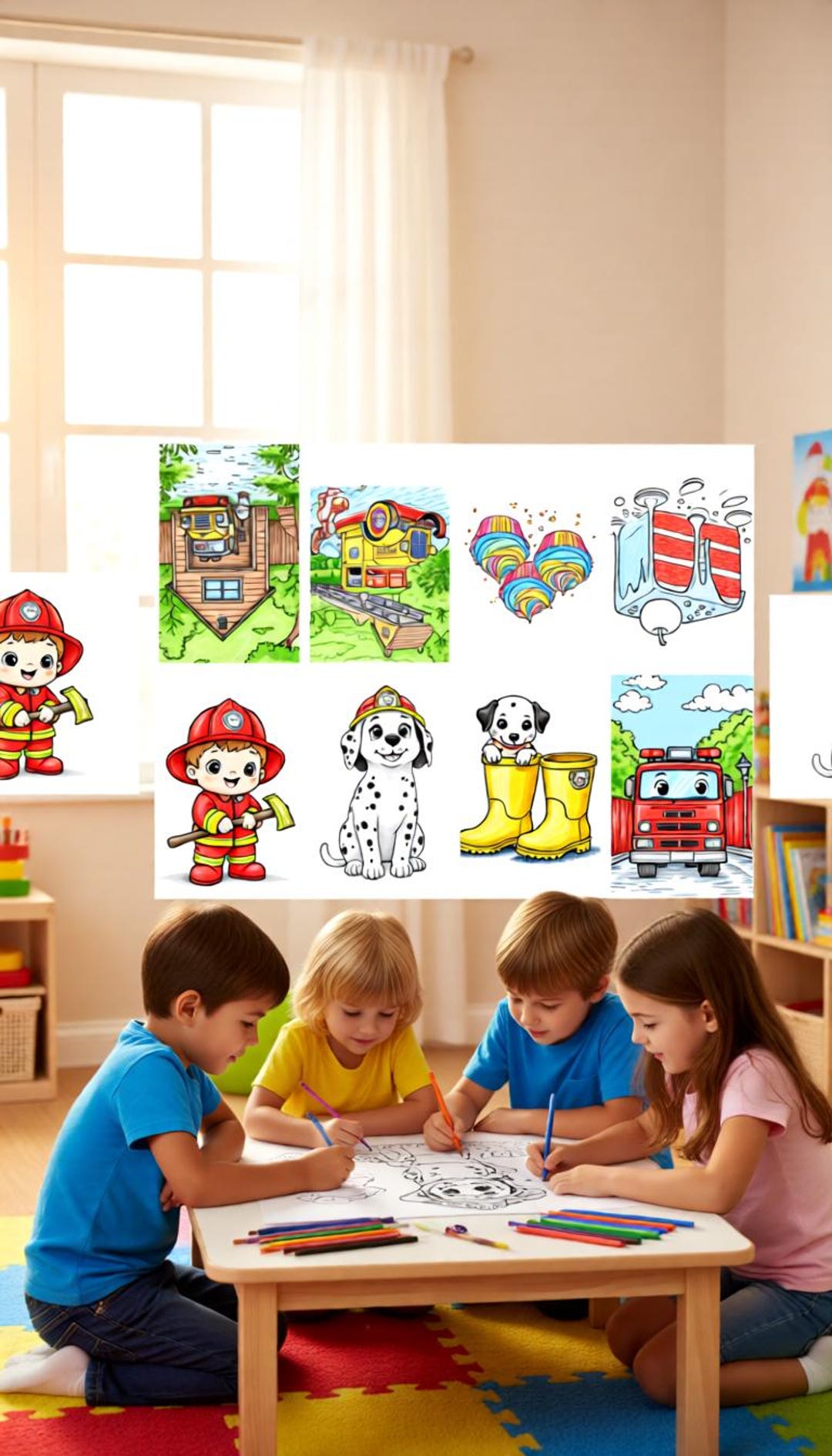 Firemen Coloring Book, Kids Pocket Booklet, Firefighter Party Favors ...