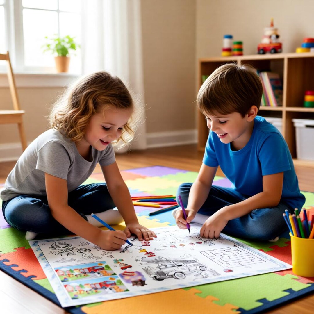 Custom Fire Truck Birthday Activity Mat | Personalized Kids Coloring ...
