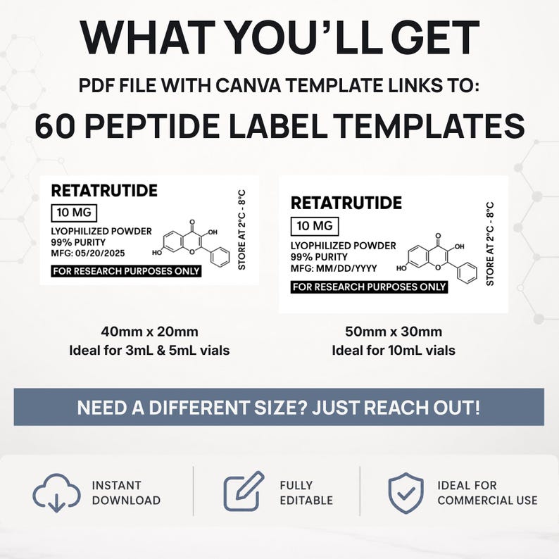 Editable Peptide Vial Label Templates | Niimbot M2, 40x20mm, 50x30mm ...