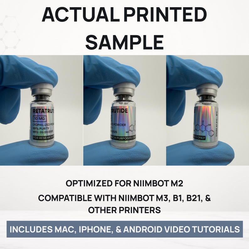 Editable Peptide Vial Label Templates | Niimbot M2, 40x20mm, 50x30mm ...