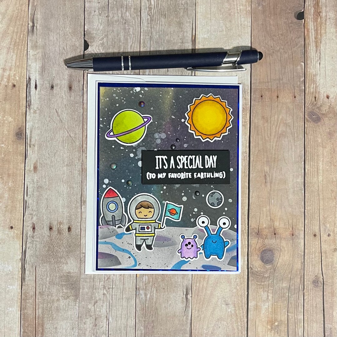 Alien Birthday Card, Space Art, Astronaut Card, Birthday Card Child ...