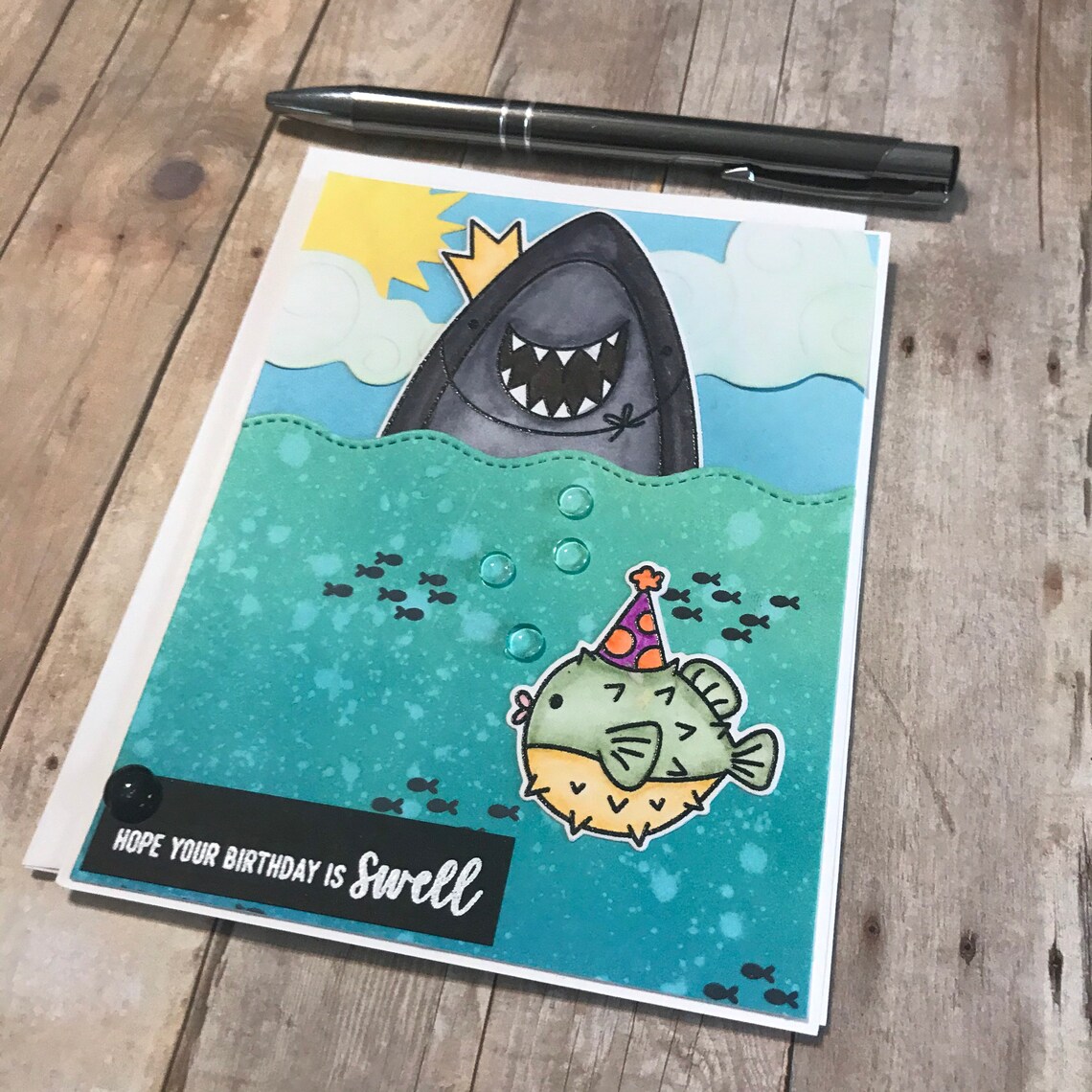 Shark Birthday Card Handmade Birthday Cards Puffer Fish - Etsy