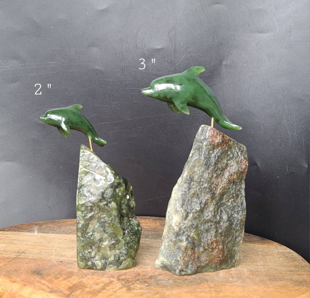Green Jade Dolphin on Base, Carved Jade Dolphin, 35th Anniversary Gift ...