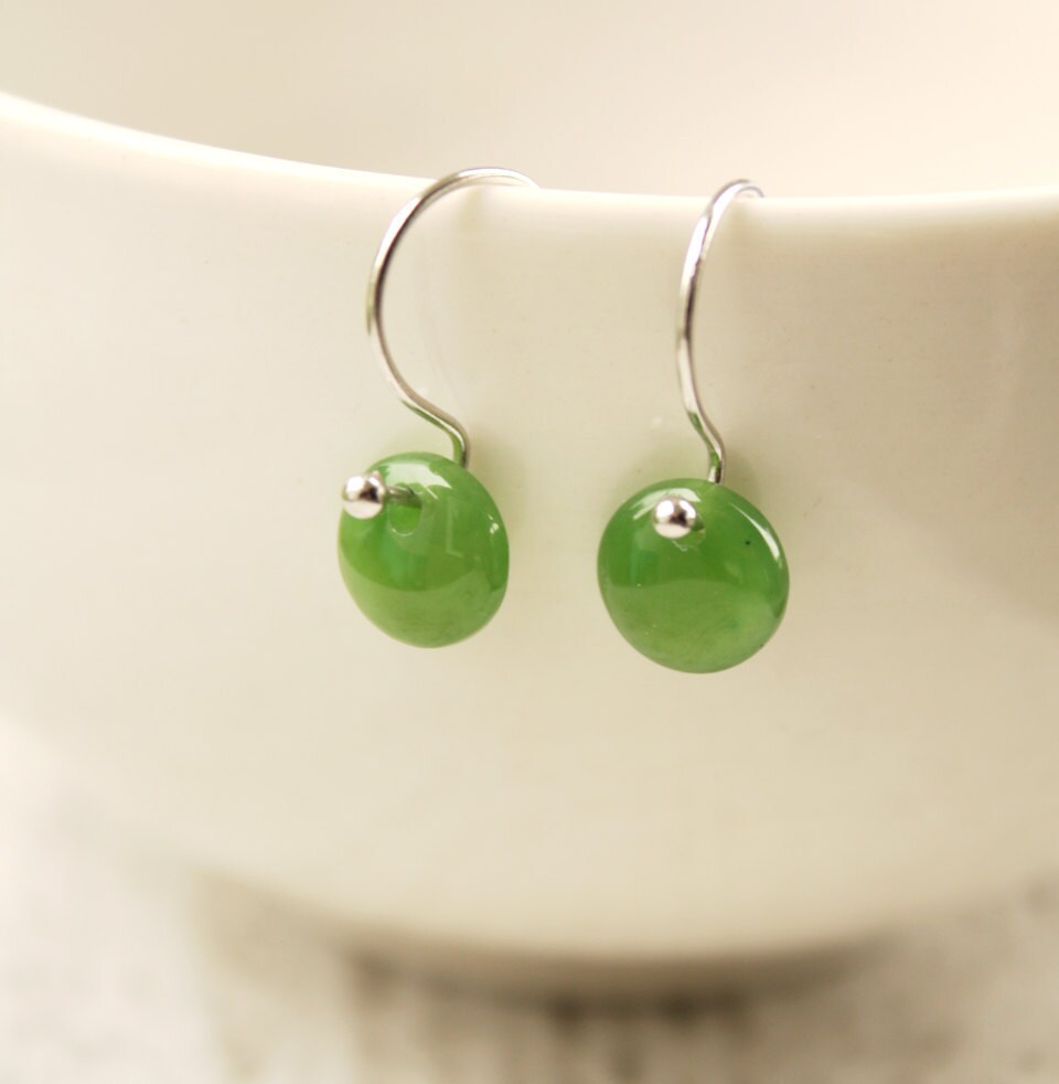 Round Green Jade Earrings - Green Dots - Sterling Silver - Etsy