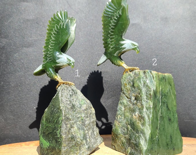 Green Nephrite Jade Eagle on Base, Carved Jade Flying Eagle, Canadian ...