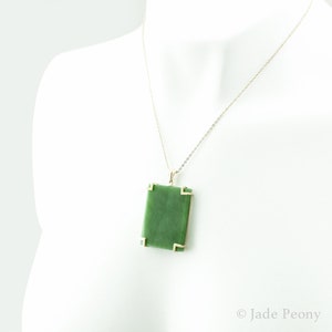AAA Siberian Nephrite Jade Necklace Emerald Green Nephrite Jade Rectangular Pendant Statement ...